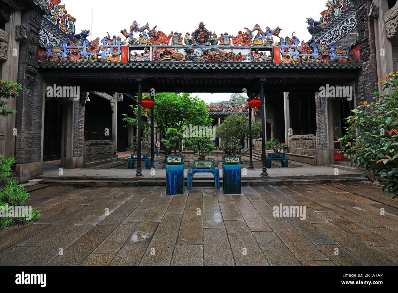 Ancient ancestral hall courtyard with Chinese architectural style ...
