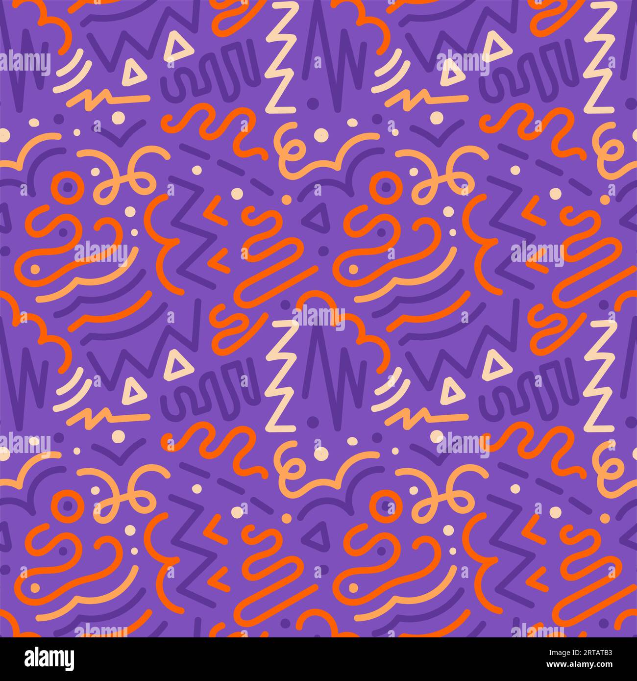Colorful squiggle halloween party seamless pattern. Cute scary elements ...