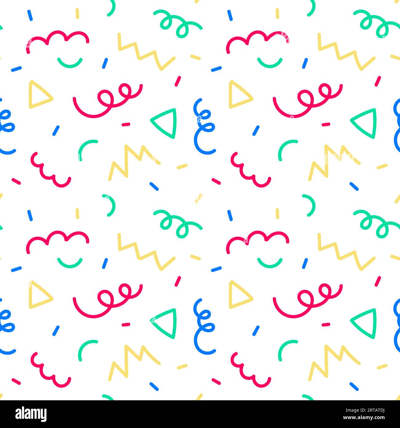 Colorful squiggle fun party seamless pattern. Cute bright elements ...