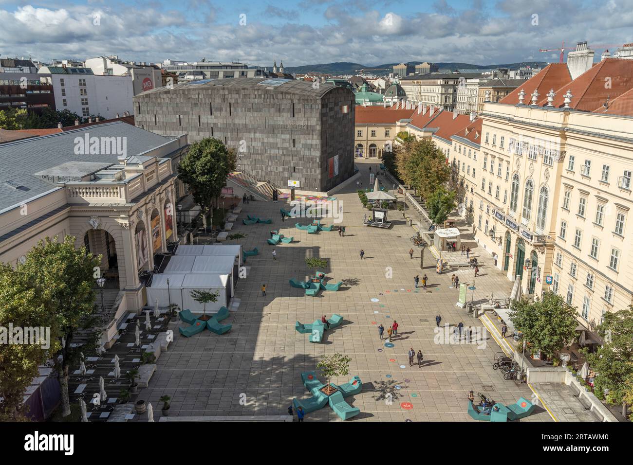 MUMOK, the Museum of Modern Art and courtyard in the MuseumsQuartier MQ ...