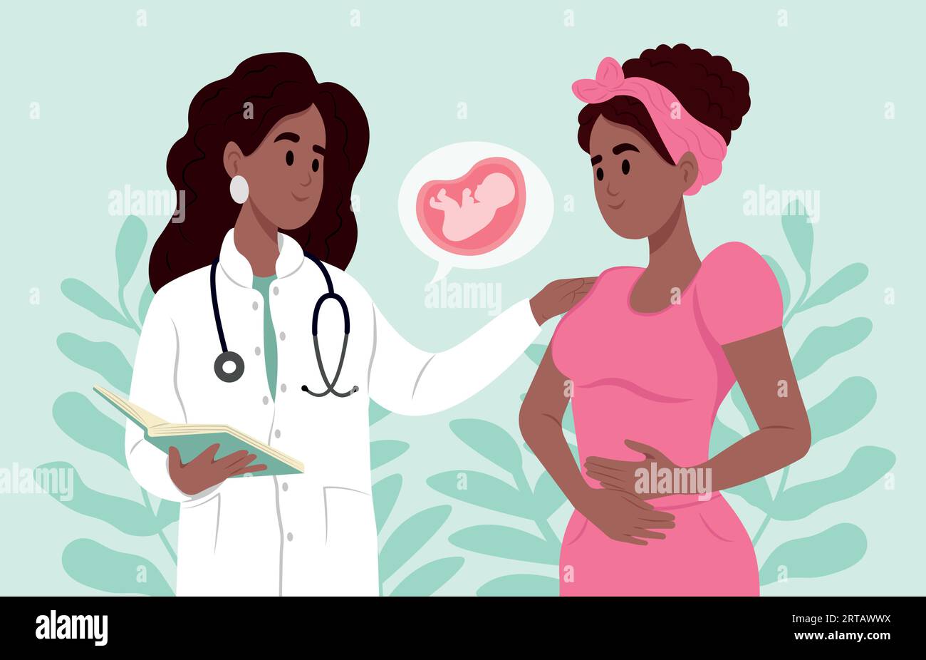 Obstetrician doctor consulting female patient expecting a baby about ...