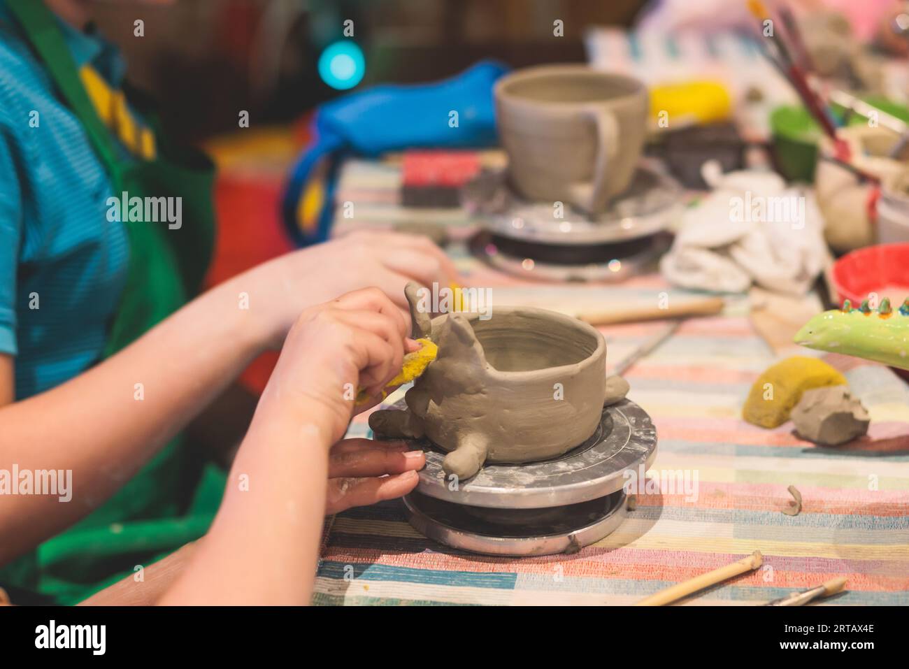 Pottery lesson master class for kids children, process of making clay ...