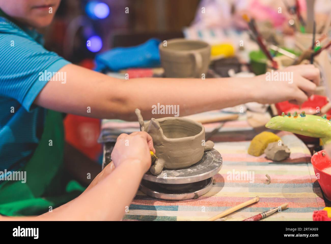 Pottery lesson master class for kids children, process of making clay ...