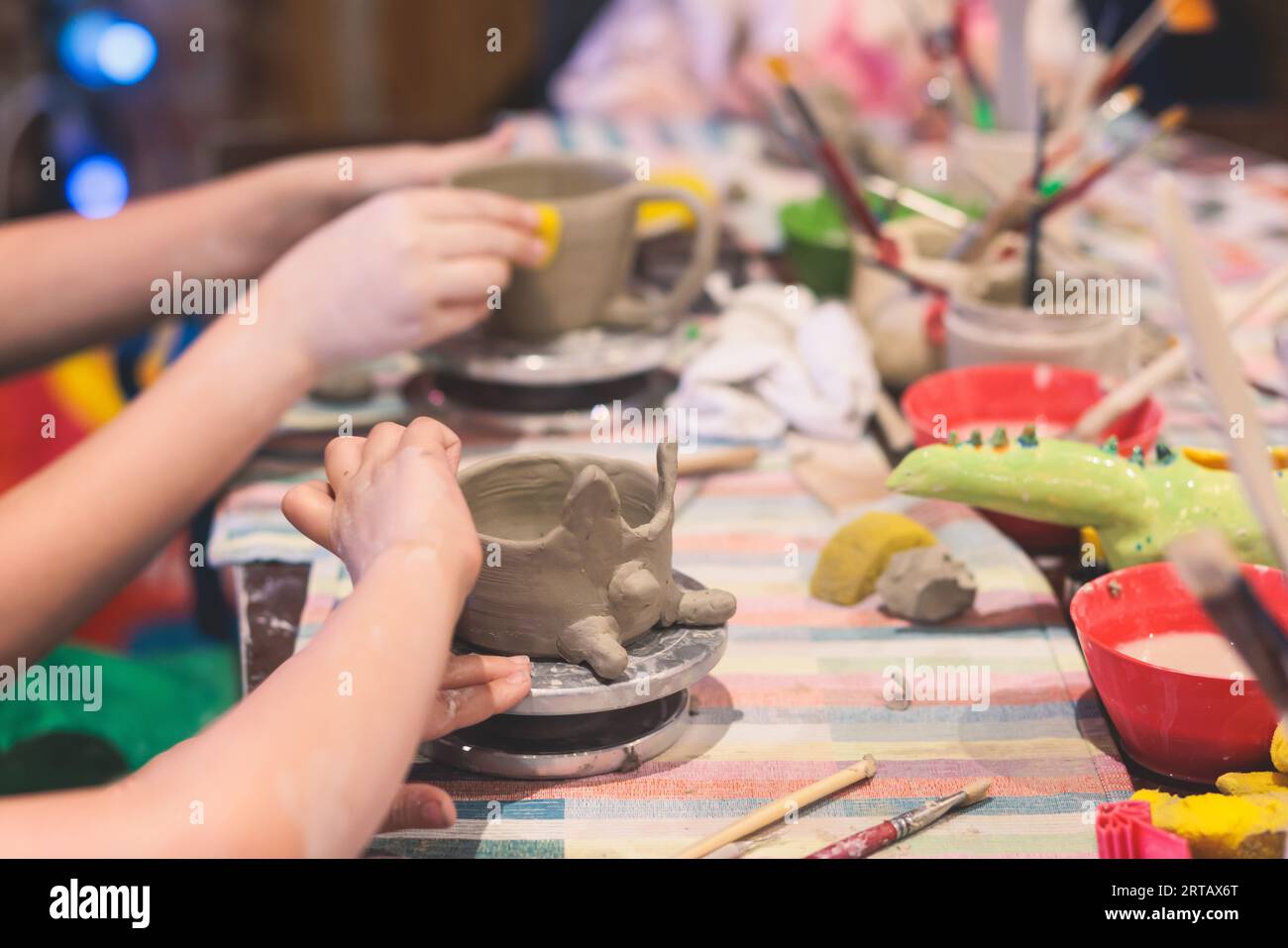 Pottery lesson master class for kids children, process of making clay ...