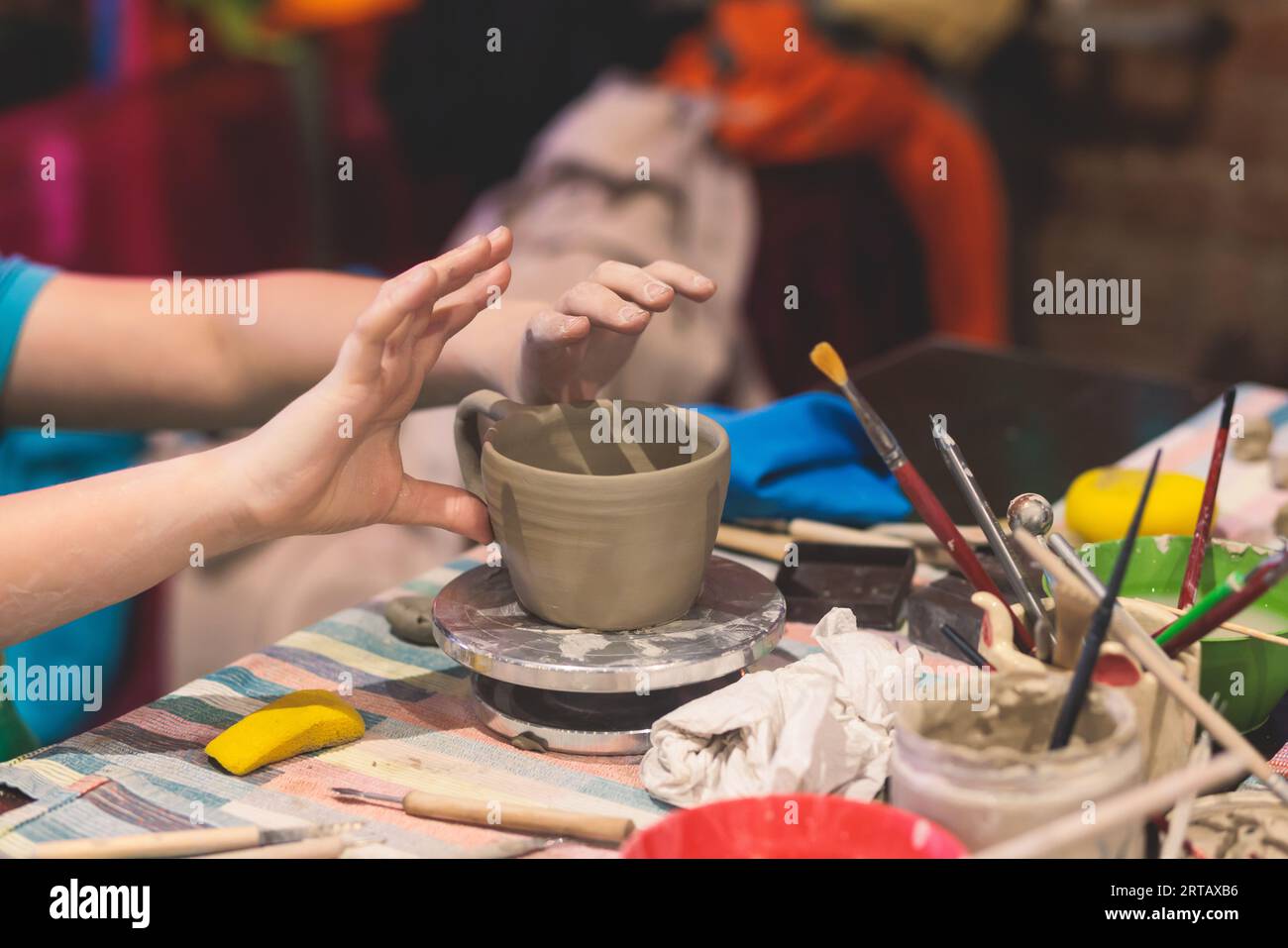 Pottery lesson master class for kids children, process of making clay ...