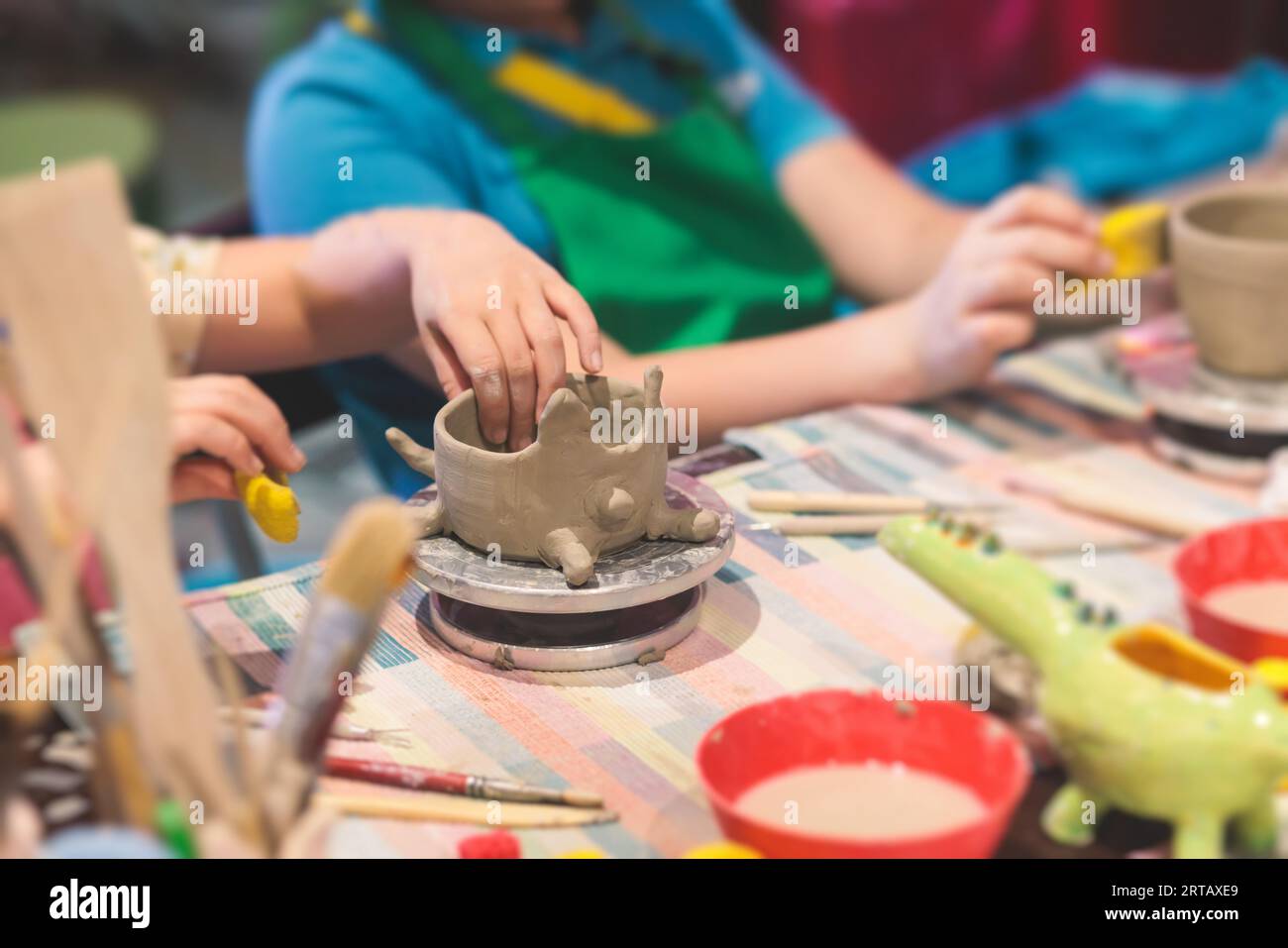 Pottery lesson master class for kids children, process of making clay ...