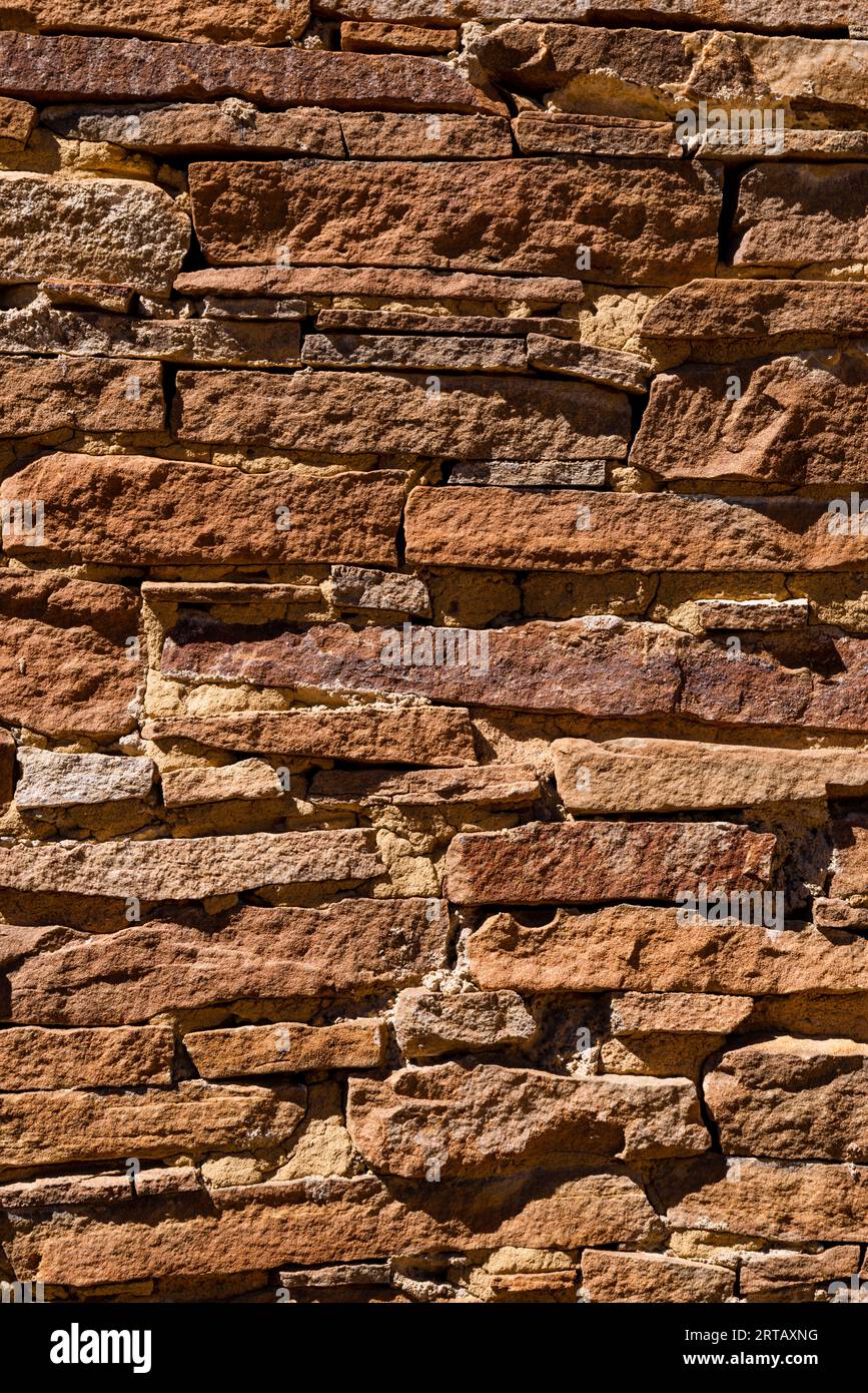 A stone wall in Hungo Pavi, a Ancestral Puebloan great house and ...