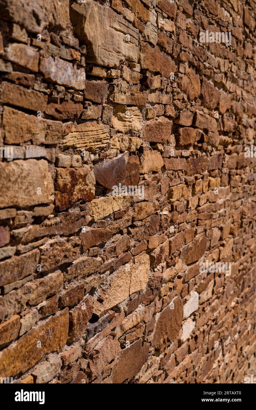 A stone wall in Hungo Pavi, a Ancestral Puebloan great house and ...