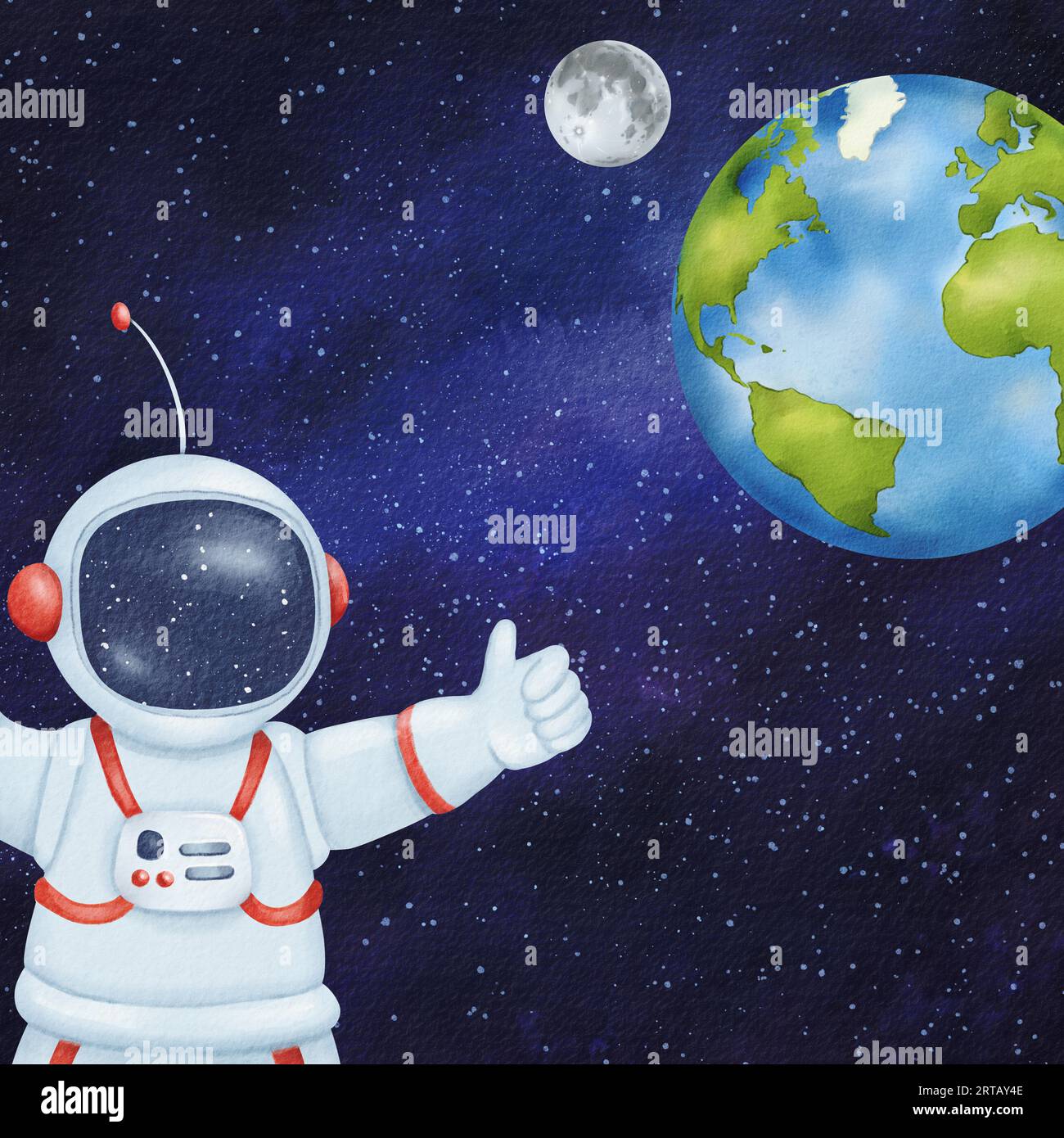 Postcard for Cosmonautics Day. A cosmonaut celebrates planet Earth ...