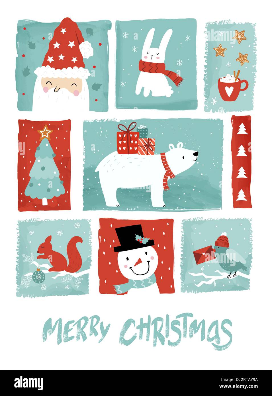 Lovely christmas seamless pattern, cute characters and decoration ...