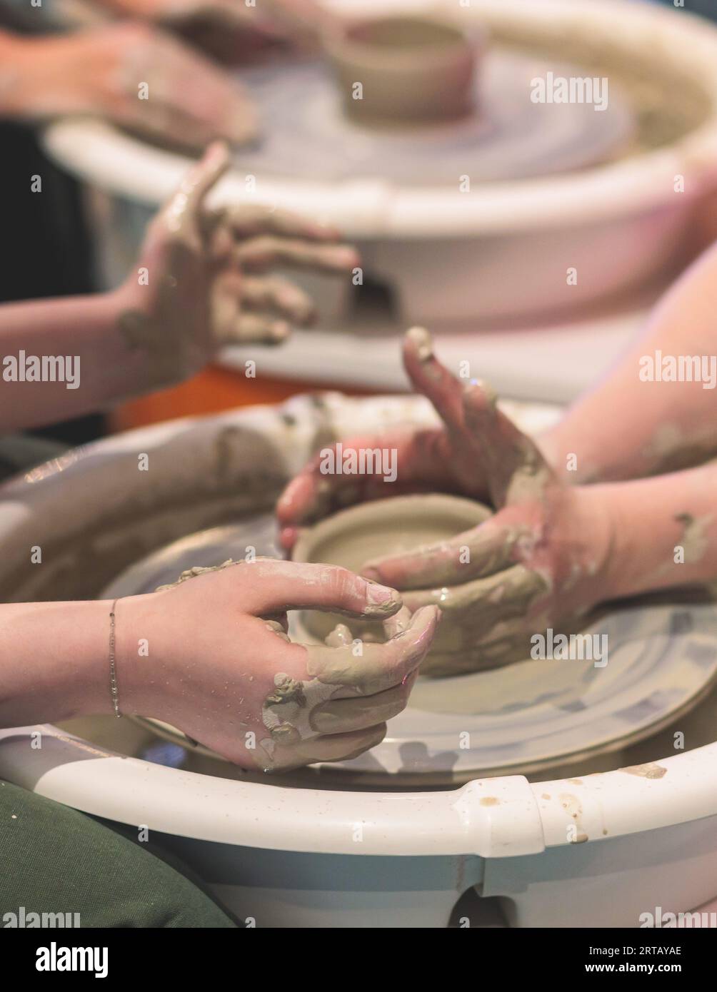 Pottery lesson master class for kids children, process of making clay ...