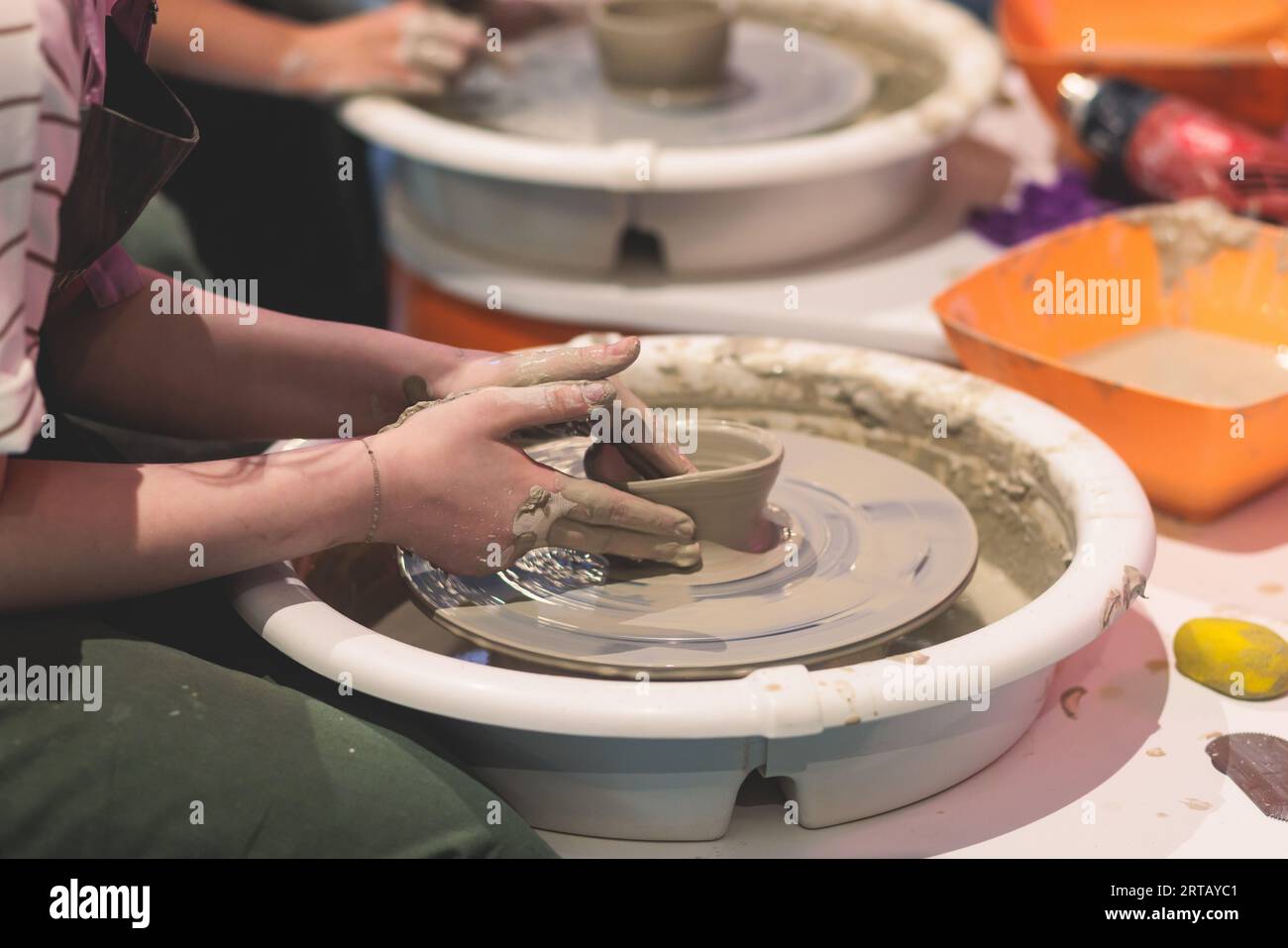 Pottery lesson master class for kids children, process of making clay ...