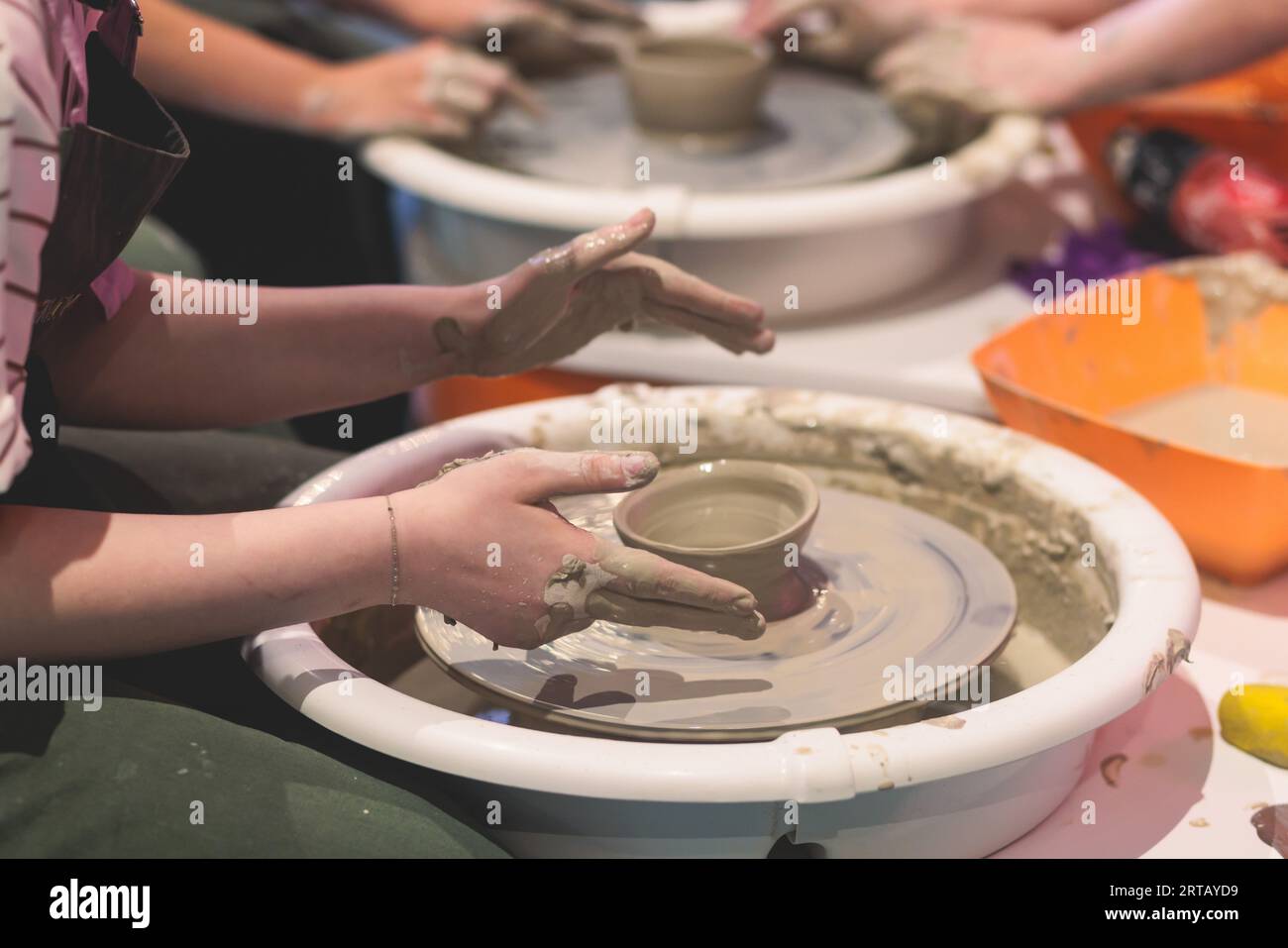 Pottery lesson master class for kids children, process of making clay ...