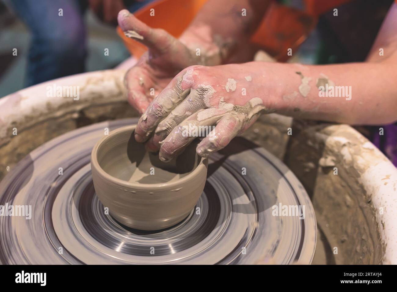 Pottery lesson master class for kids children, process of making clay ...