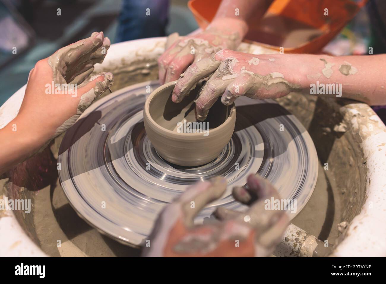 Pottery lesson master class for kids children, process of making clay ...