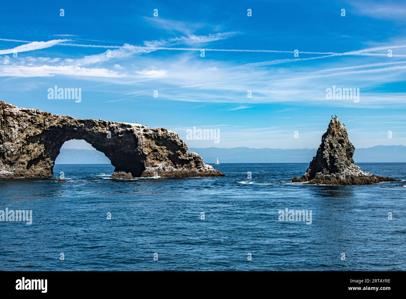 Views of Arch Rock on Anacapa Island from a boat in Channel Islands ...