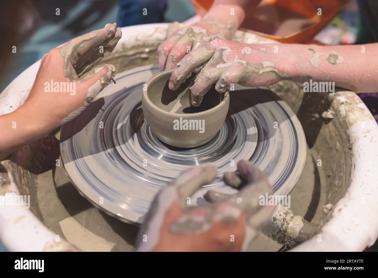Pottery lesson master class for kids children, process of making clay ...