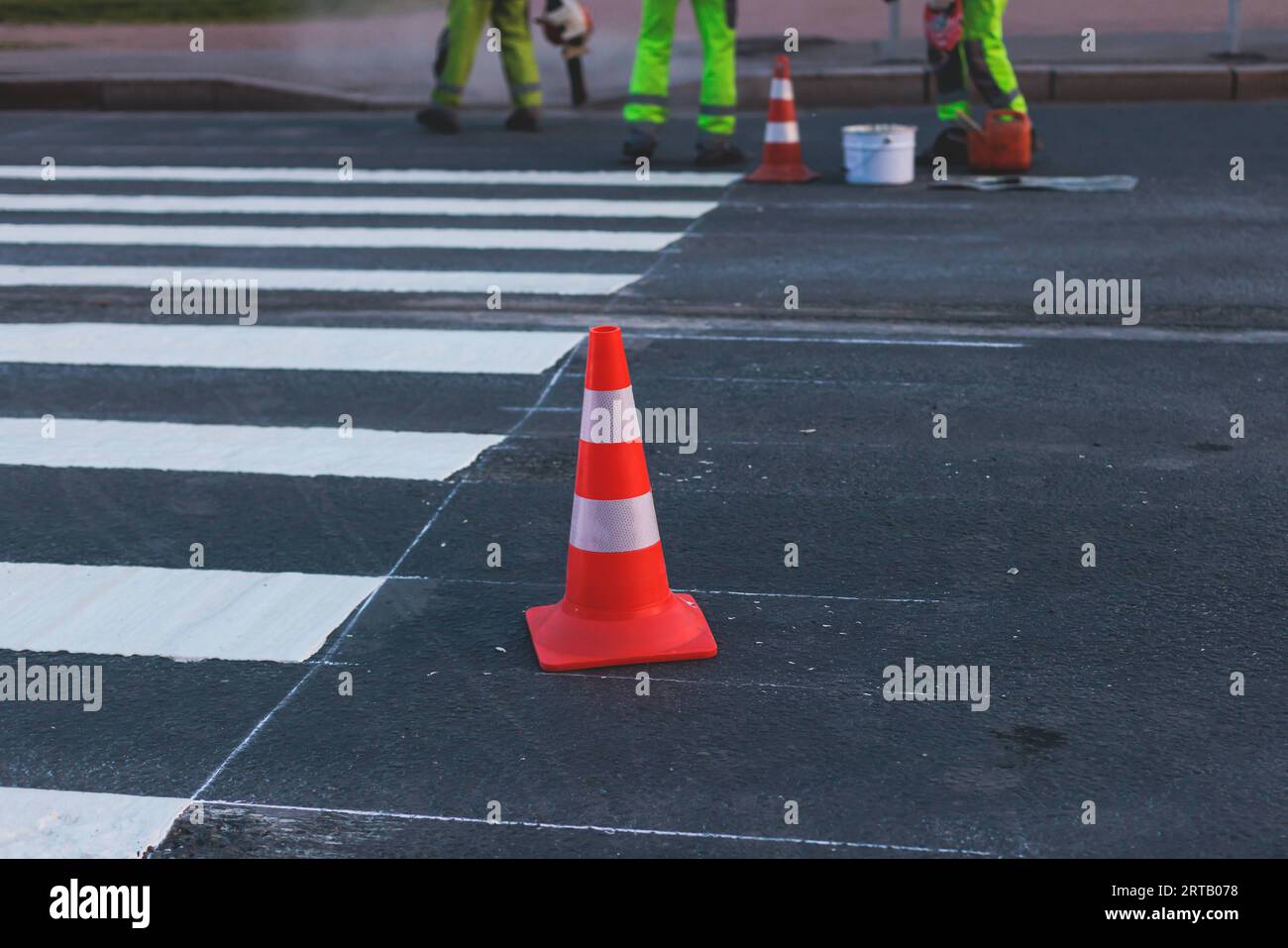 Process of making new road surface markings with a line striping ...