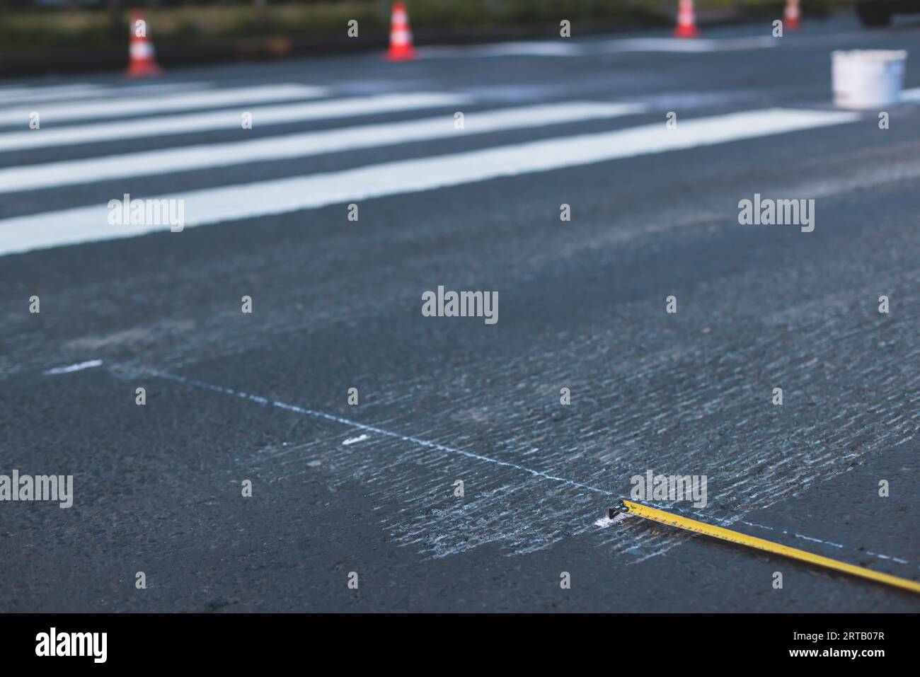 Process of making new road surface markings with a line striping ...