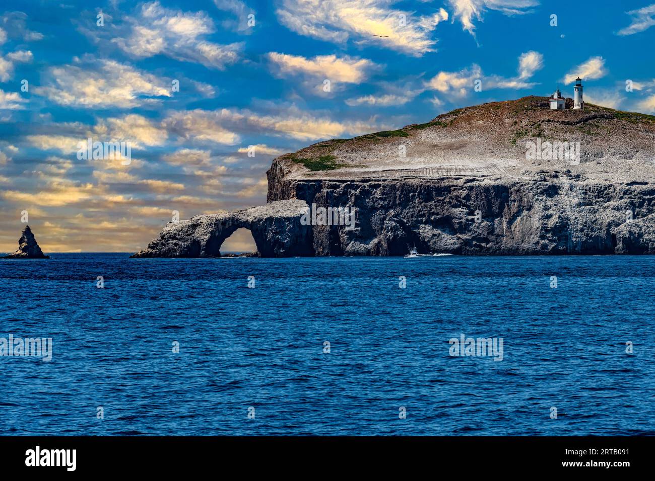 Views of Arch Rock on Anacapa Island from a boat in Channel Islands ...