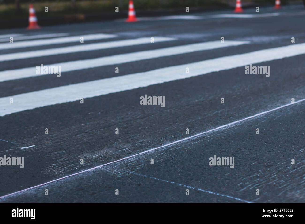 Process of making new road surface markings with a line striping ...