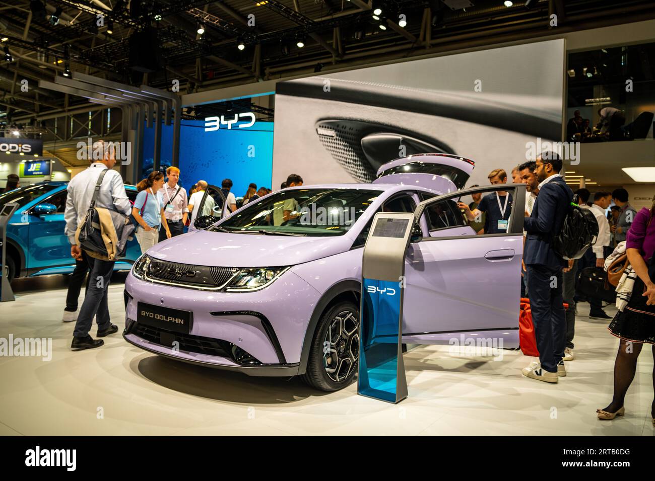 BYD Dolphin small electric hatchback on display at the BYD stand at IAA ...
