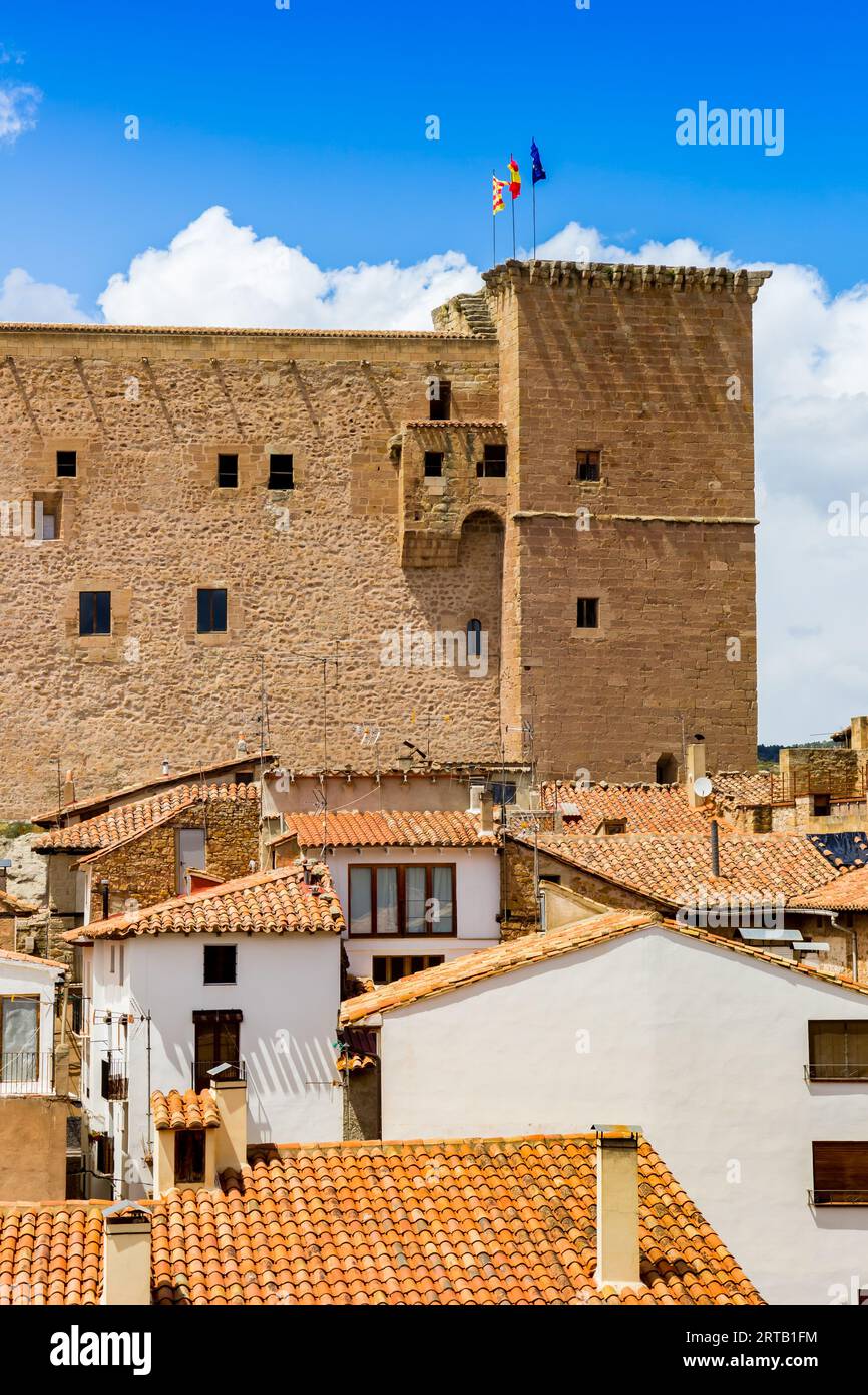Tower of the historic castle in Mora de Rubielos, Spain Stock Photo - Alamy