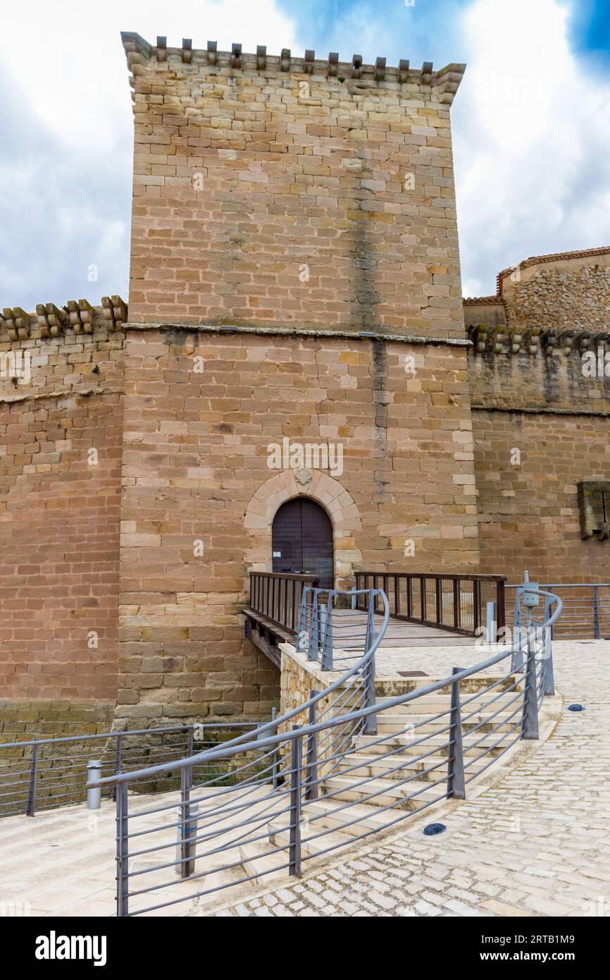 Tower of the historic castle in Mora de Rubielos, Spain Stock Photo - Alamy