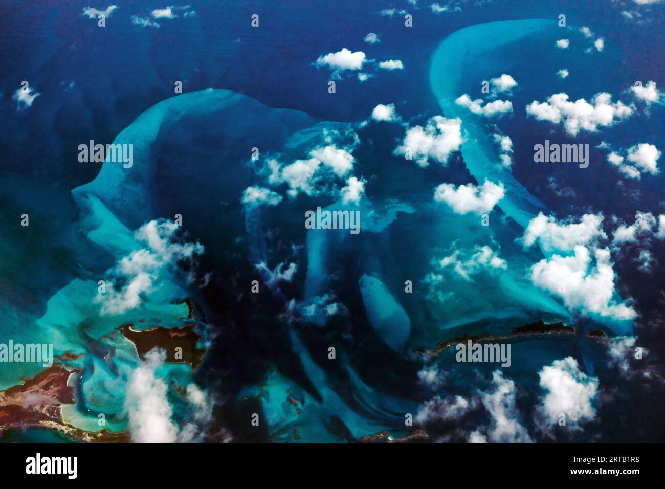 Aerial photo of Stroud Cay and offshore sandbars, Exumas Cays, Bahamas ...