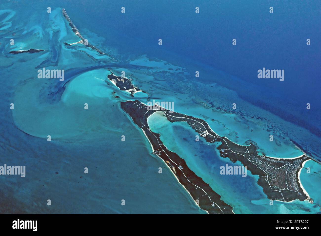 Aerial photo of Norman's Cay, Little Norman's Cay and Long Cay, Exumas ...