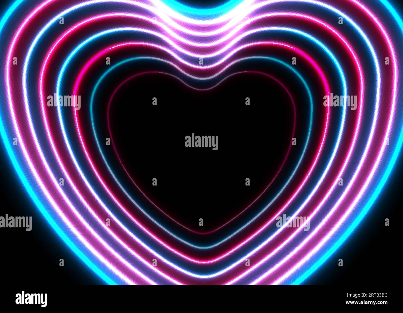 Neon glowing laser heart shapes blue purple abstract background ...