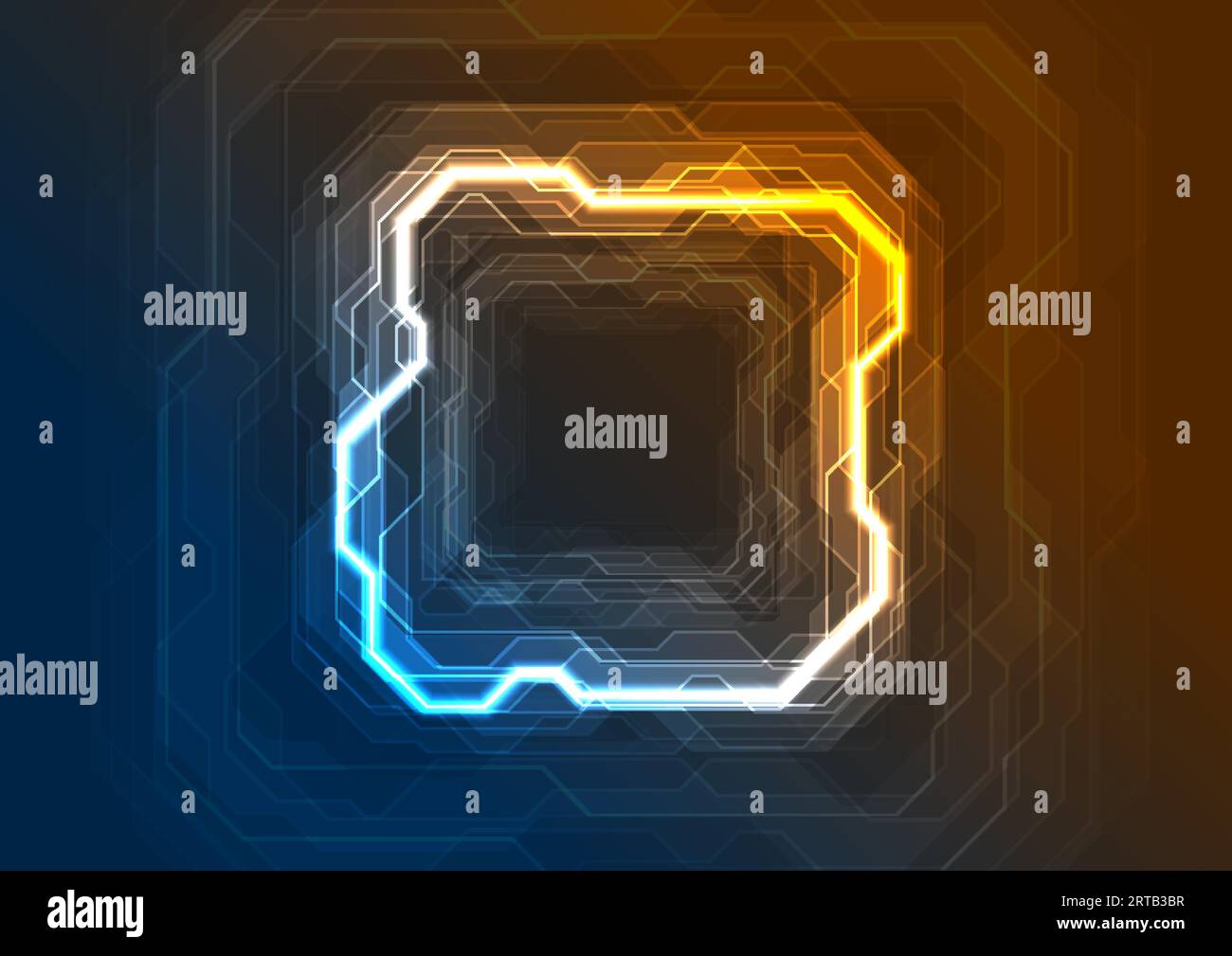 Blue and orange neon geometric lines abstract tech background. Vector glowing sci-fi design ...