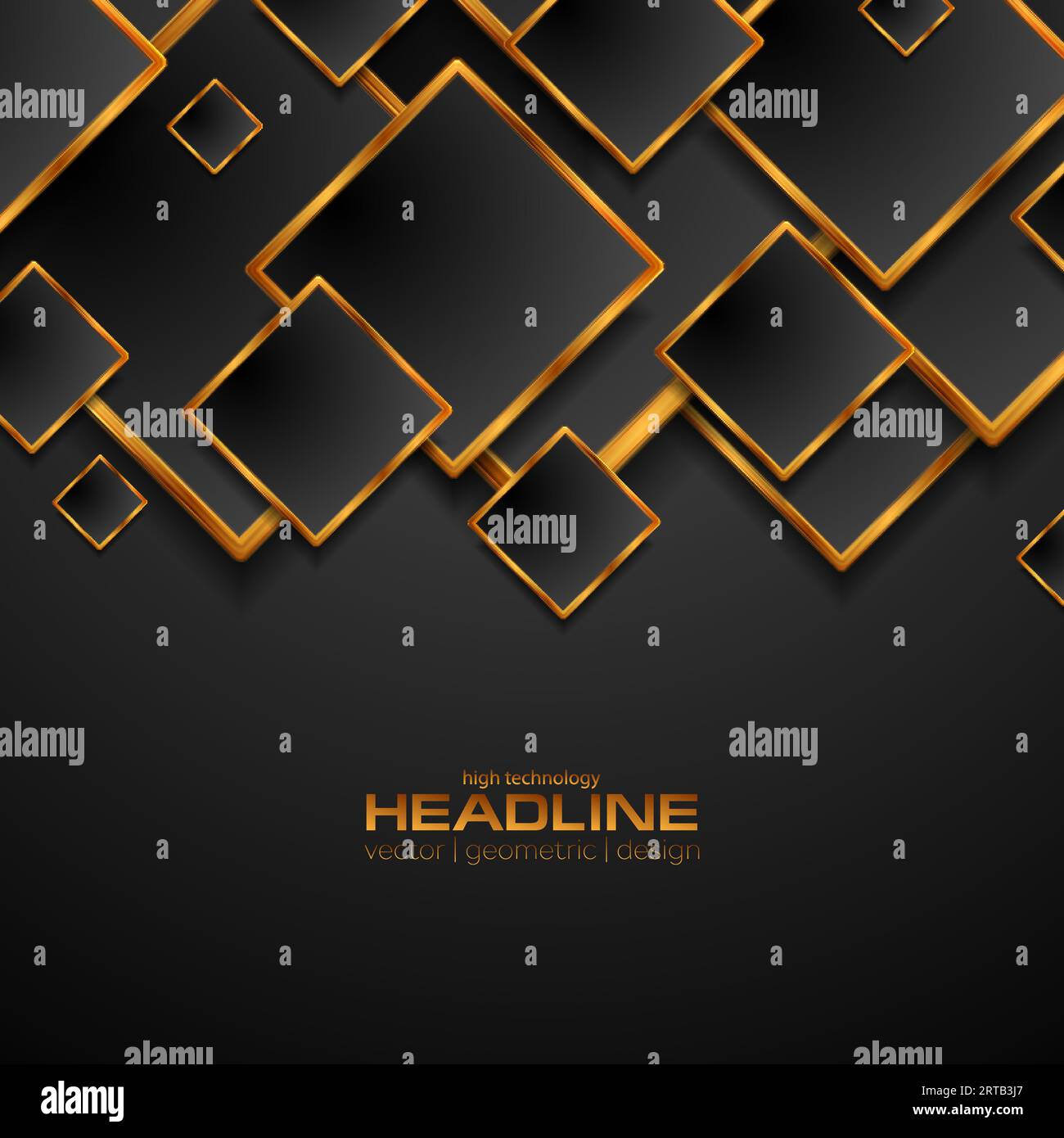Black and bronze squares abstract geometric graphic design. Golden tech background. Vector ...