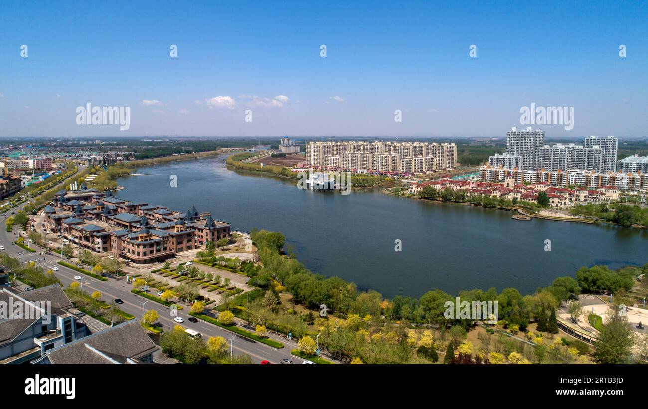 Waterfront City, architectural scenery, aerial photos, North China ...
