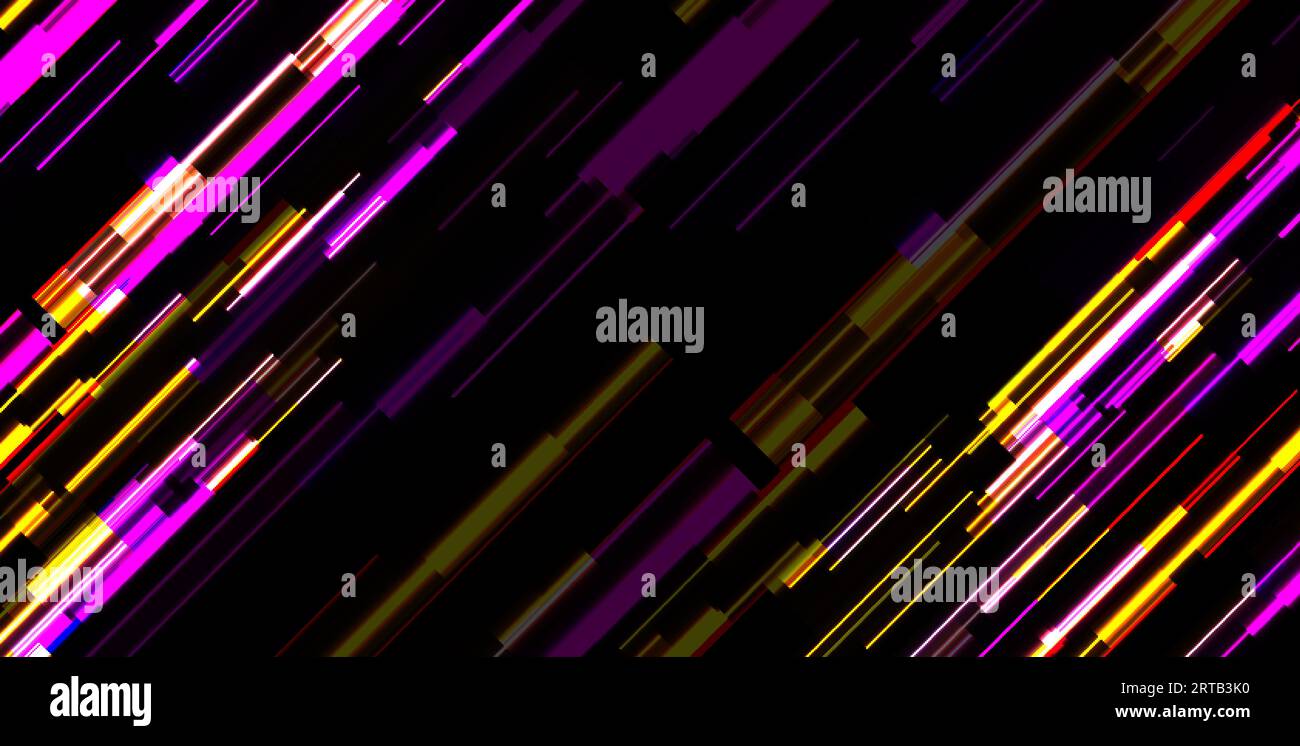 Abstract violet yellow tech glowing neon lines background. Laser glitch ...