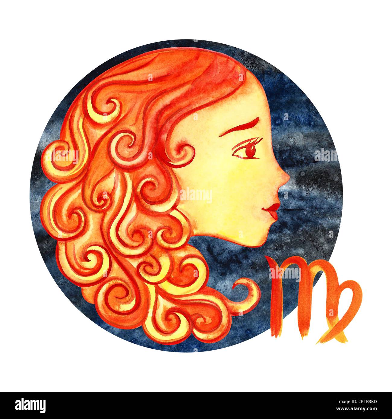 Virgo. Zodiac sign by horoscope. The watercolor is hand-drawn. Artistic ...
