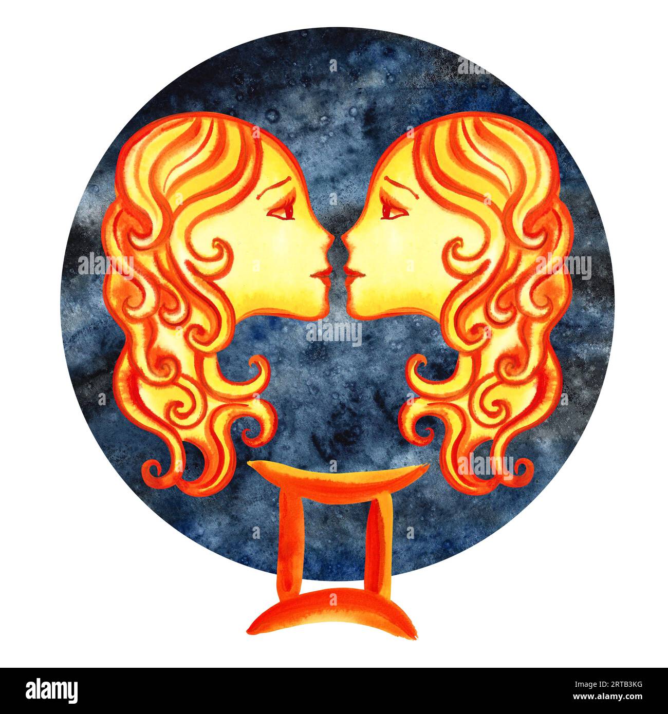 Gemini. Zodiac sign by horoscope. The watercolor is hand-drawn ...