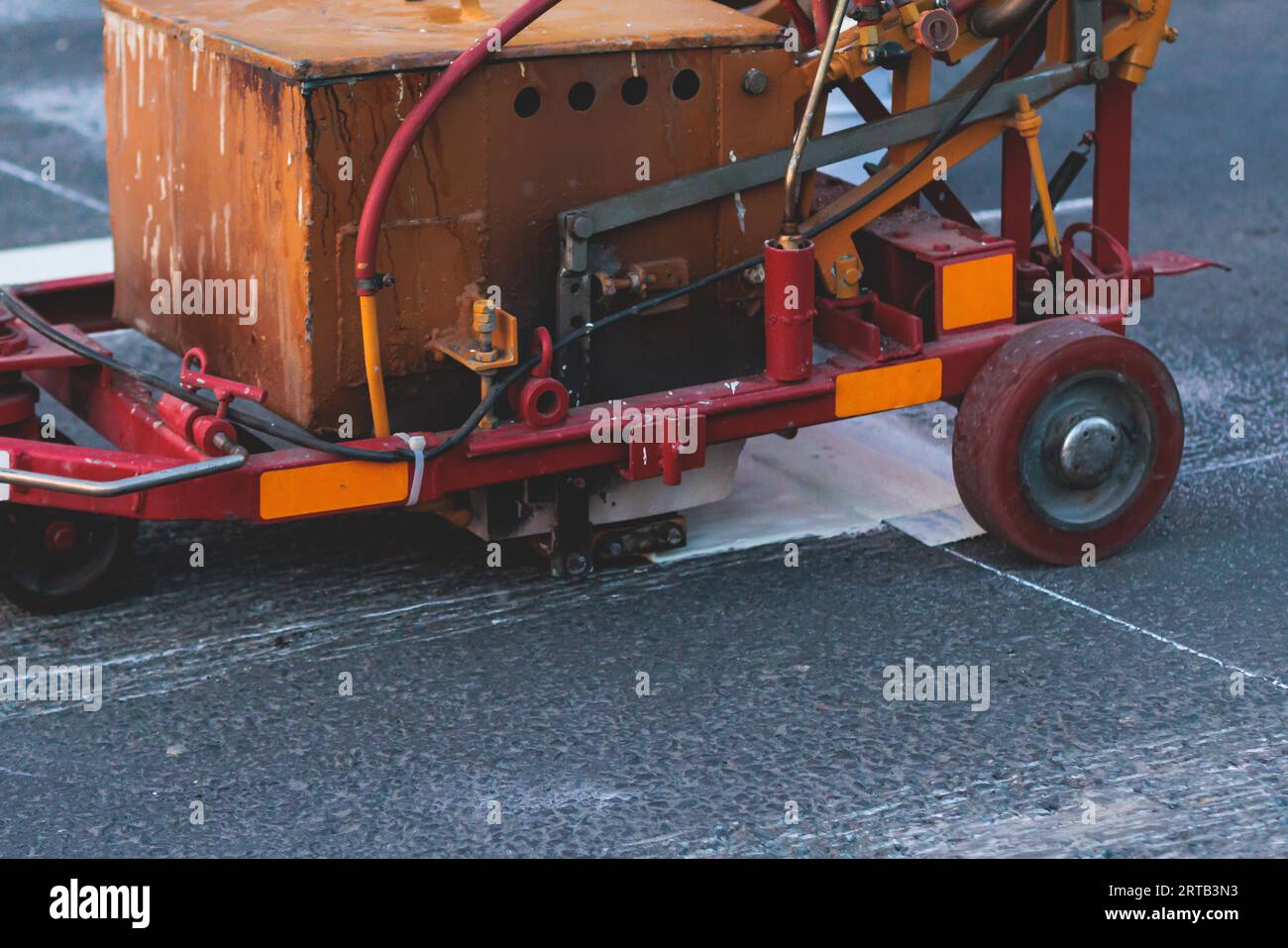 Process of making new road surface markings with a line striping ...