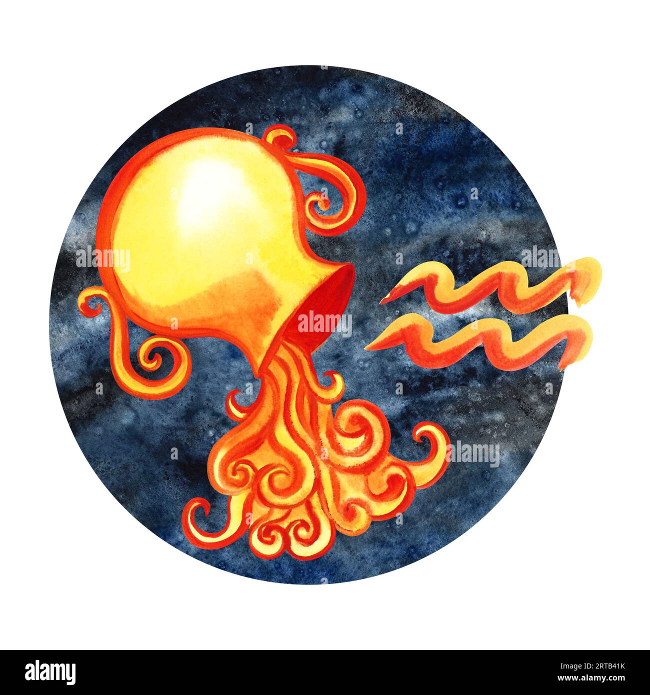 Aquarius. Zodiac sign by horoscope. The watercolor is hand-drawn ...