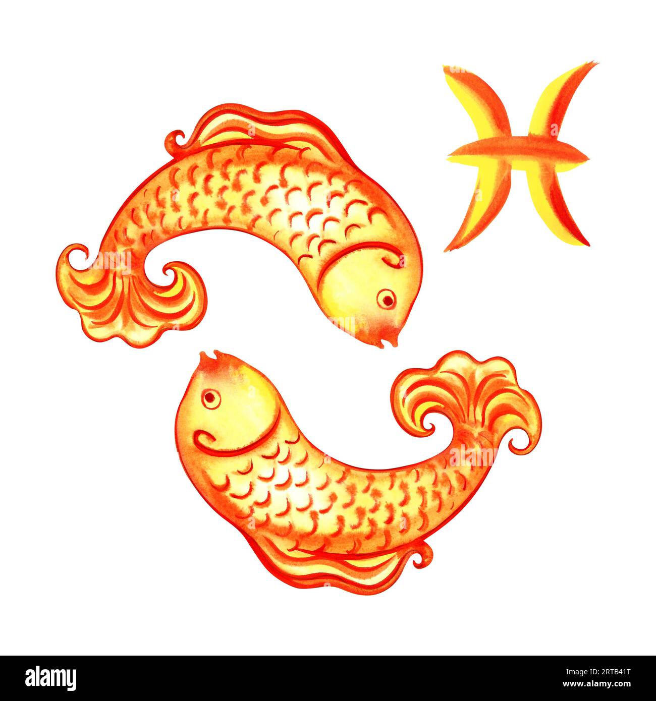 Pisces. Zodiac sign by horoscope. The watercolor is hand-drawn ...