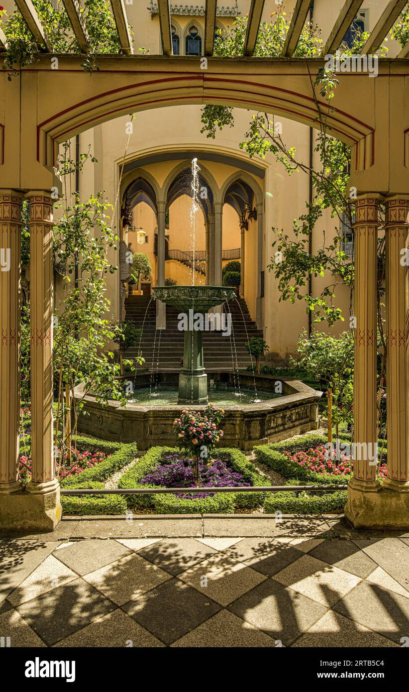 Stolzenfels Castle, view of the pergola garden and the inner courtyard ...