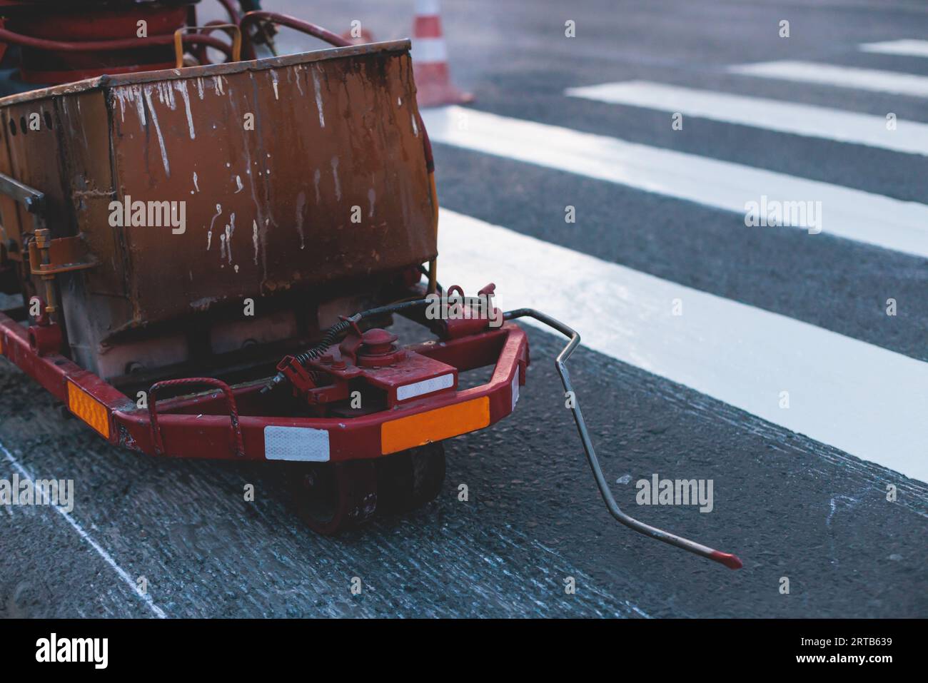 Process of making new road surface markings with a line striping ...