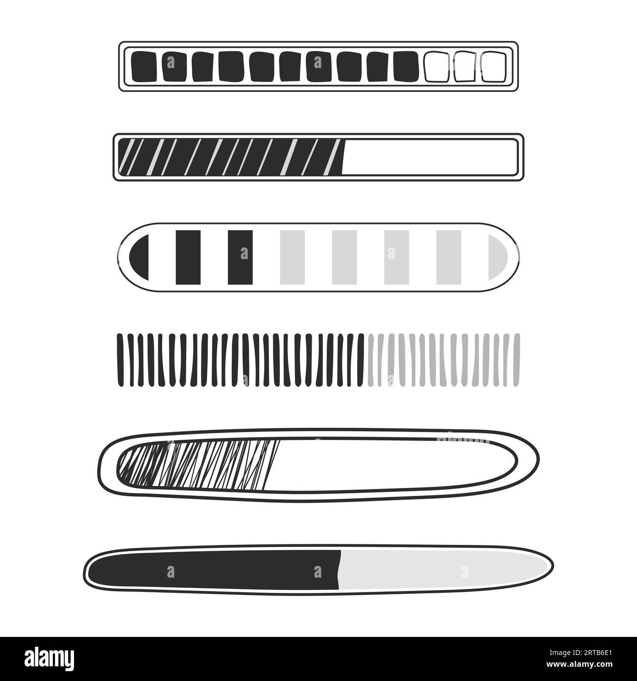 Set Loading Bar Progress In Doodle Style Isolated On White Background