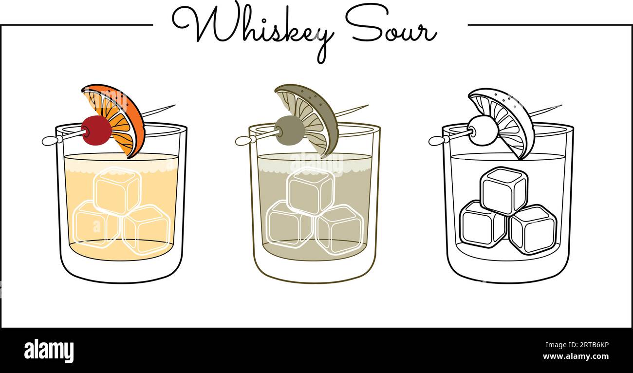 Vector alcohol drink line art illustration Whiskey Sour Stock Vector ...