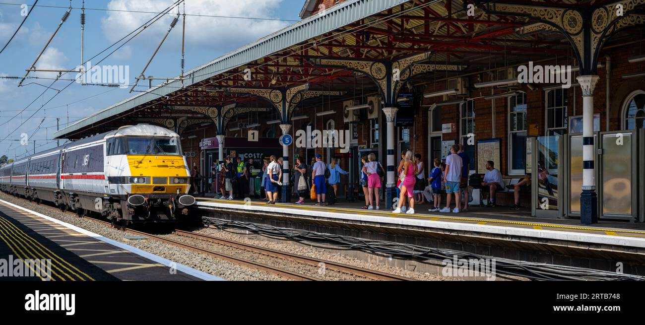 Grantham, Lincolnshire, UK – A train arriving at Grantham Train Station ...