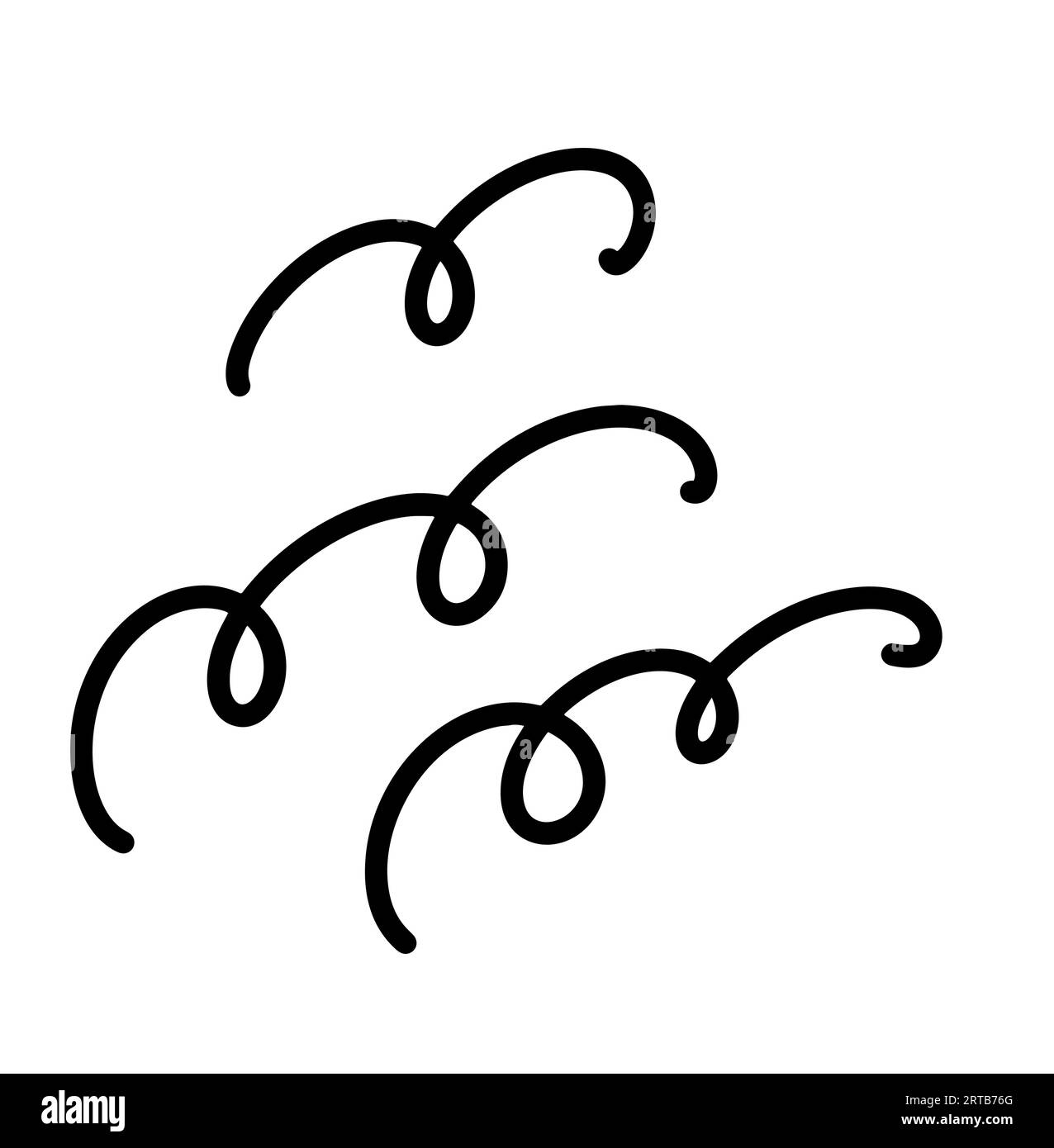 Black hand drawn curved swirled line art abstract set. Scribble curly ...