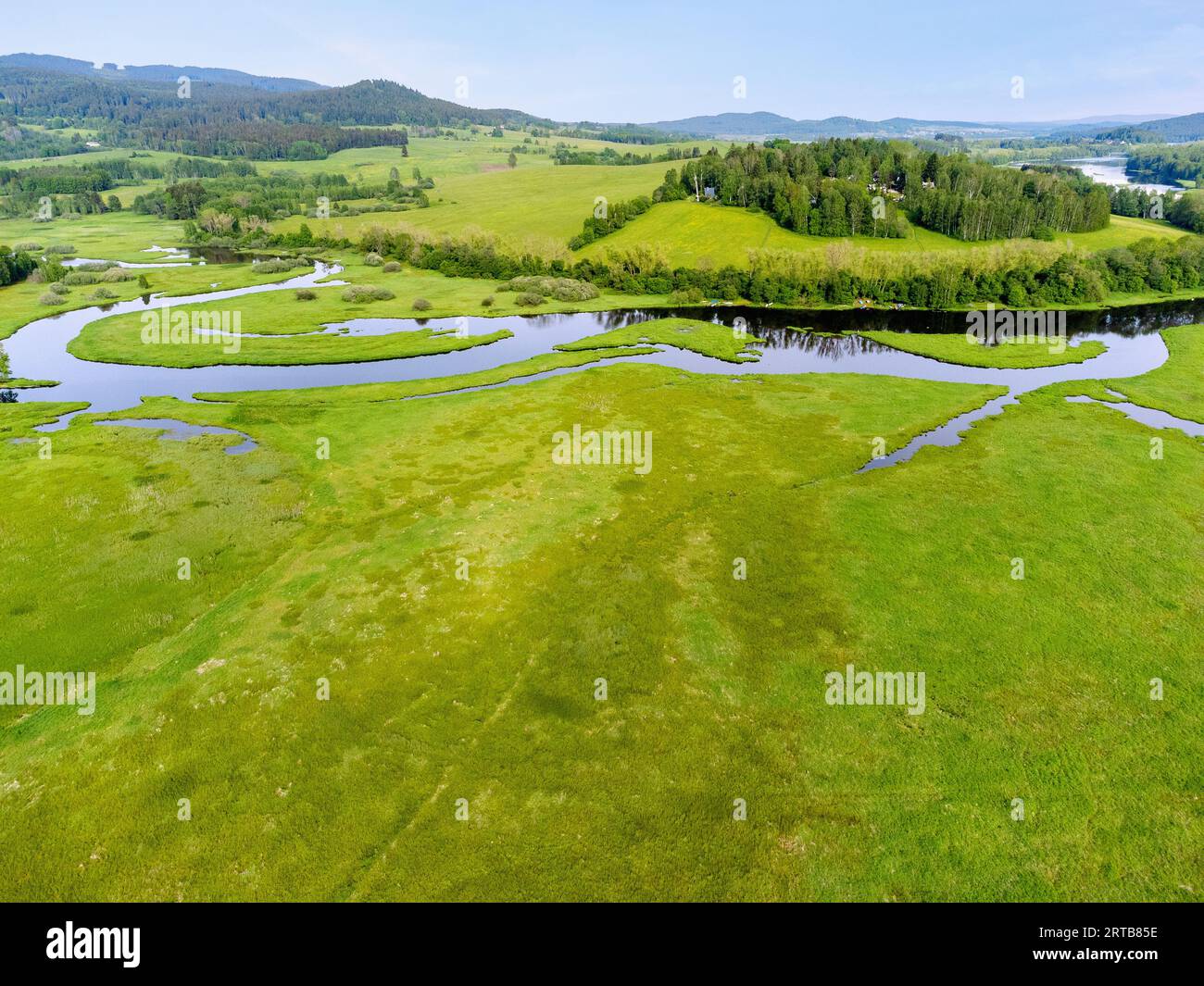 River meanders of the Moldau in the Moldau Valley near Novà Pec in the ...