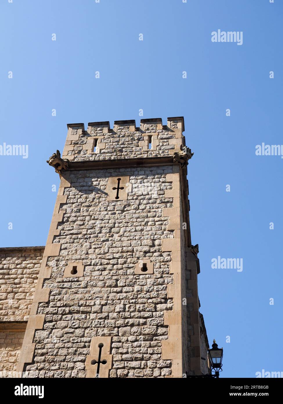 Details of a stonework tower showing gargoyles in the famous tower of ...