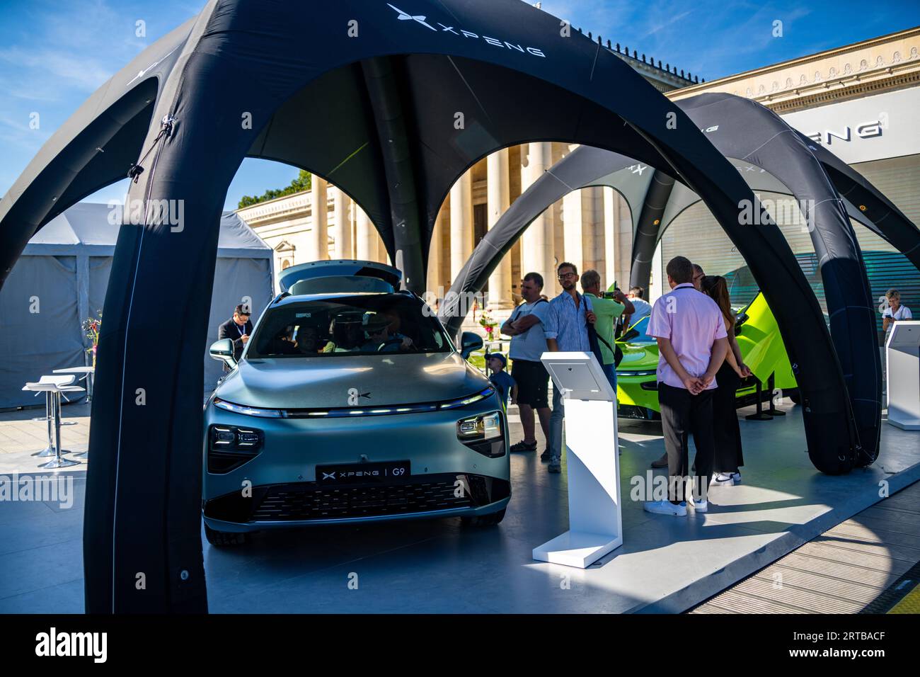 XPeng G9 and P7 wing electric cars on display at the IAA Open Space Königsplatz as part of IAA ...