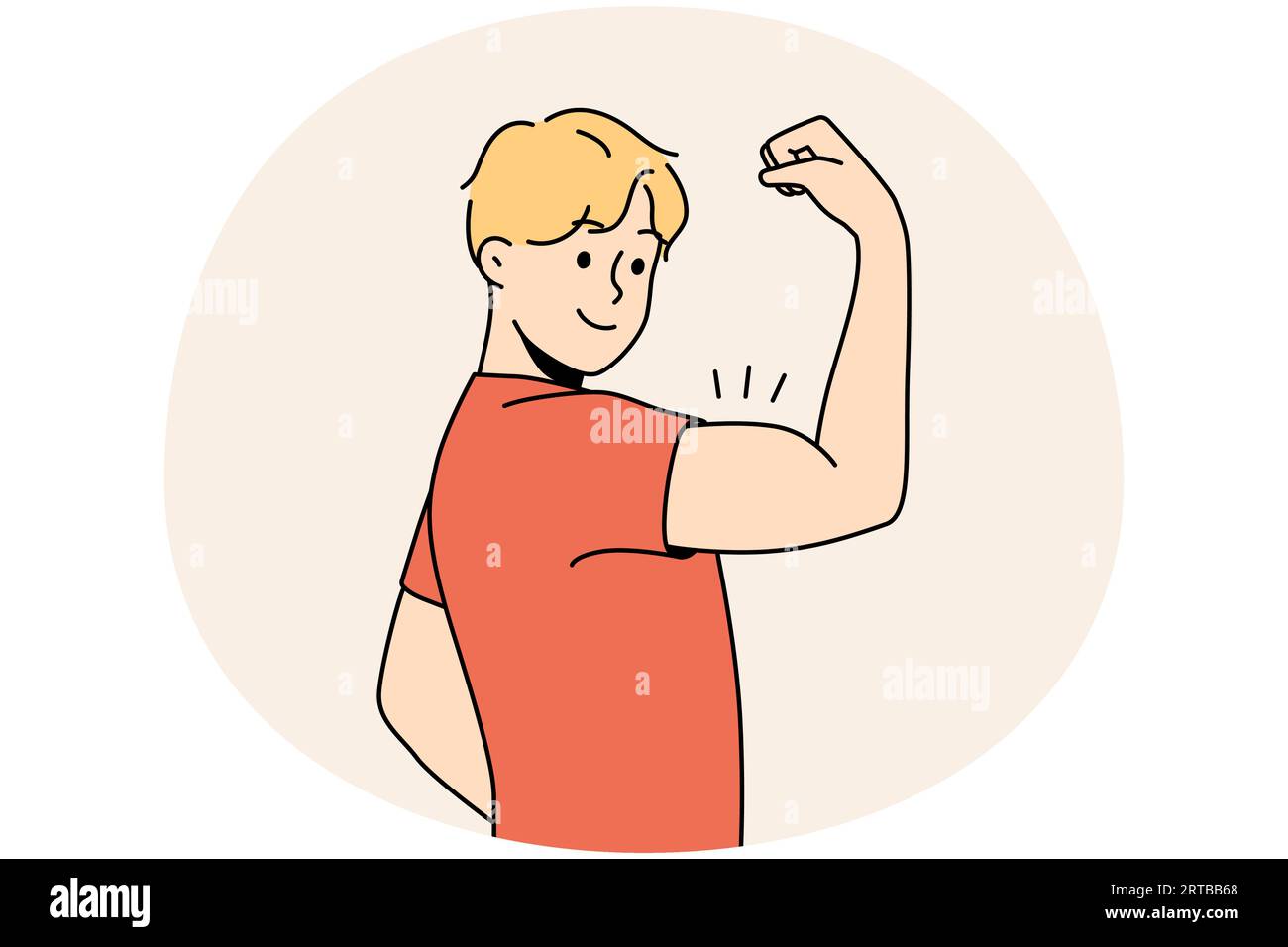 Smiling young man showing muscles. Happy healthy guy demonstrate ...